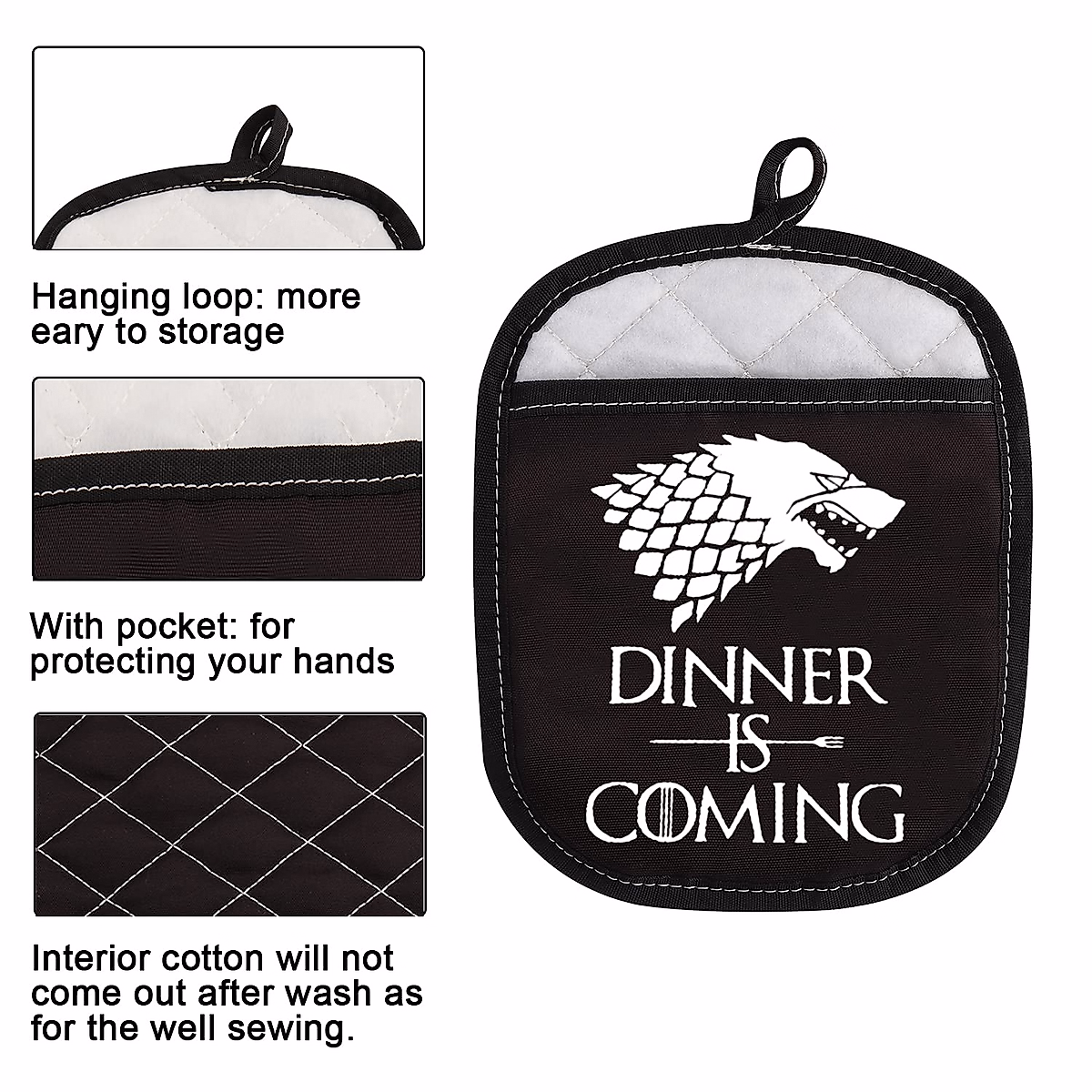 TV Show Inspired Funny Oven Pad Pot Holder with Pocket Dinner is Coming Baking Gift Cooking Gift (Dinner is Coming)