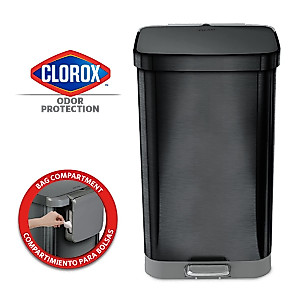 Glad Stainless Steel Step Trash Can with Clorox Odor Protection | Large Metal Kitchen Garbage Bin with Soft Close Lid, Foot Pedal and Waste Bag Roll Holder, 20 Gallon, All Pewter