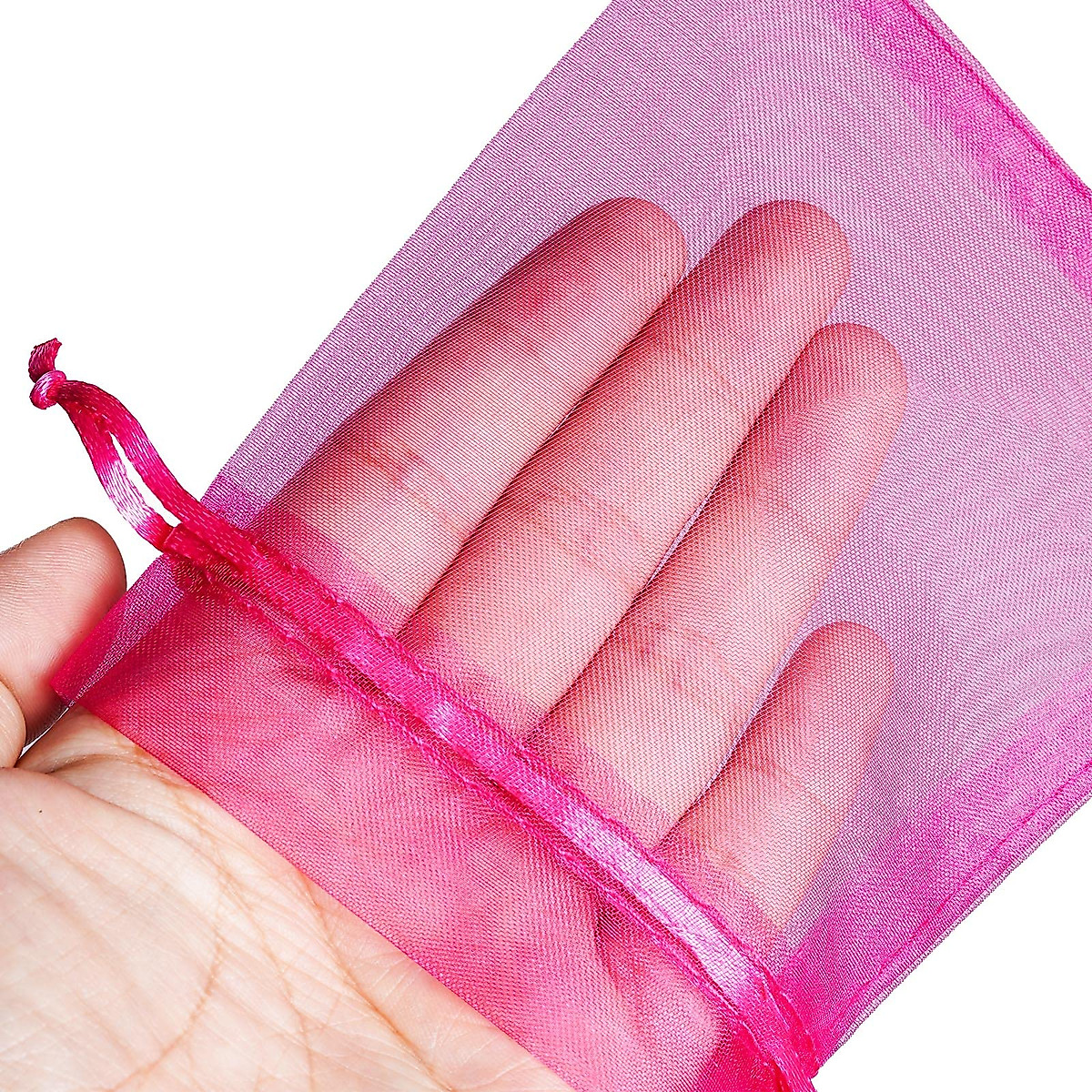 choyaxo 150PCS Organza Bags Satin Drawstring Halloween Christmas Valentine's Day Candy Jewelry Bags for Wedding Party Birthday 3.54x4.33inch/ 9x11cm (red-rose red-pink)