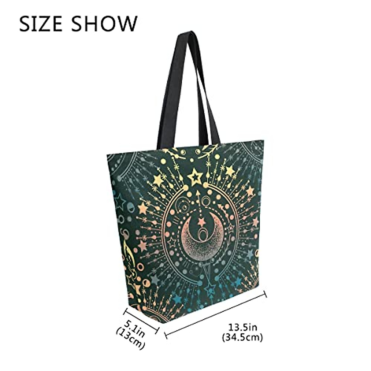 ALAZA Moon & Star Alchemy Magical Large Canvas Tote Bag Shopping Shoulder Handbag with Small Zippered Pocket