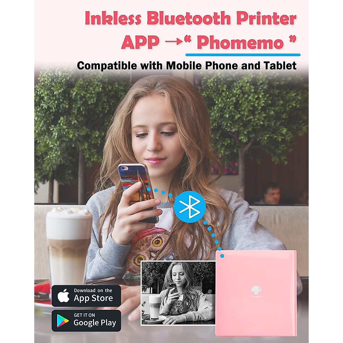 Phomemo-M02 Mini Pocket Printer- Bluetooth Wireless Thermal Portable Photo Printer, for Fun, Retro-Style Photos, Life Assistant, Good Gift, Pink