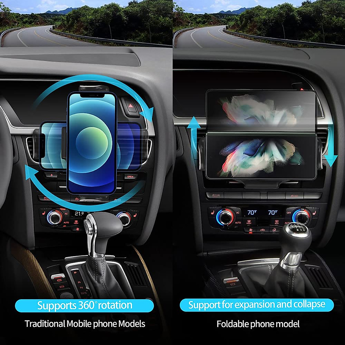 FULNEY Wireless Car Charger Mount, 15W Car Wireless Charger Holder for Air Vent & Dashboard, Compatible with Galaxy Z Fold 4/3/2/iPhone 14/13/12/11/X/8 Series/Samsung S22 Ultra/Note20