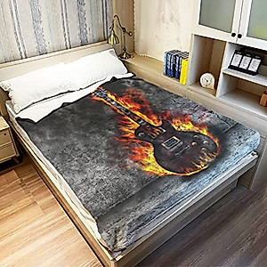 HommomH 60" x 80" Blanket Comfort Cozy Soft Warm Throw One Sides Guitar Flame Fire Smoke