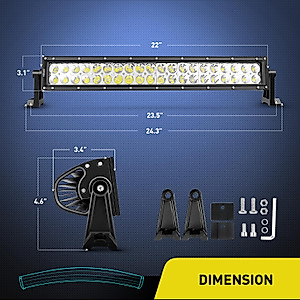 Nilight - 70015C-A LED Light Bar 22Inch 120W Curved Spot Flood Combo LED Driving Lamp Off Road Lights LED Work Light for Trucks Boat Jeep Lamp,2 Years Warranty