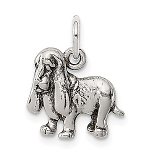 Solid 925 Sterling Silver Vintage Antiqued Basset Hound Charm Pendant - 11mm x 13mm