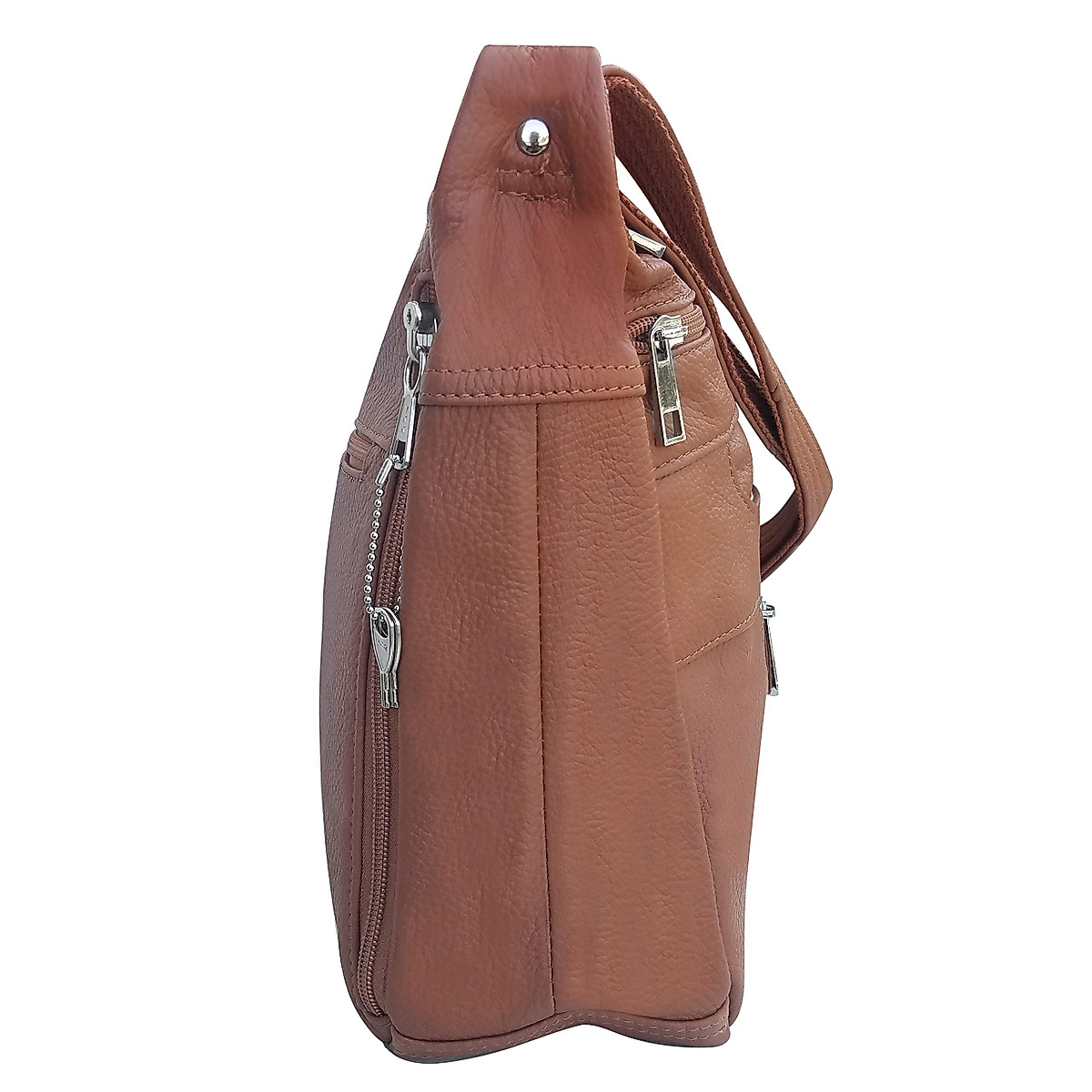 Leather Concealed Carry Crossbody Purse - YKK Locking CCW Ambidextrous Gun Bag Roma 7082, Light Brown One Size
