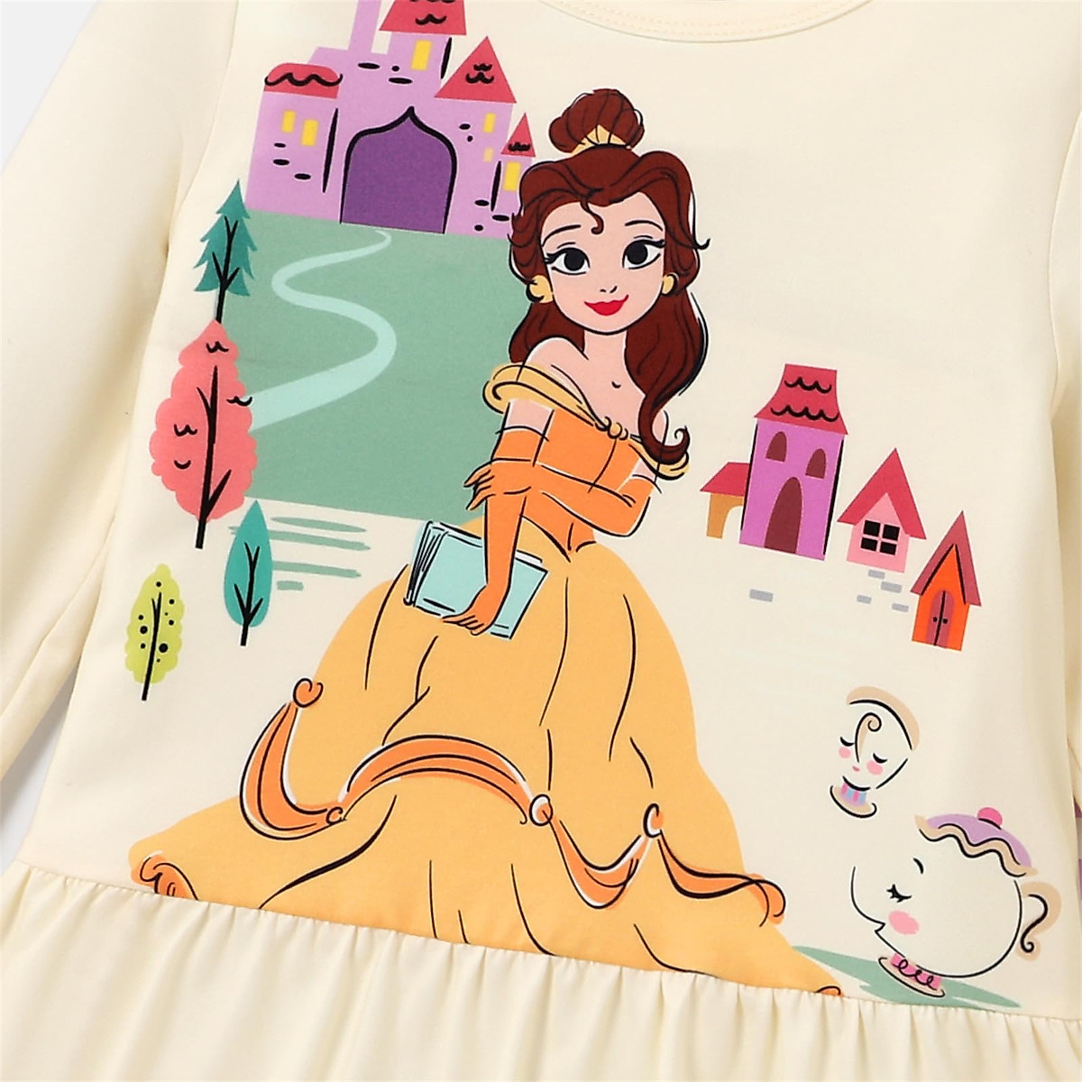 Disney Princess Toddler Girls Long Sleeve Ruffle T-Shirt Dress Pants Leggings Outfit Set Yellow 4-5 Years