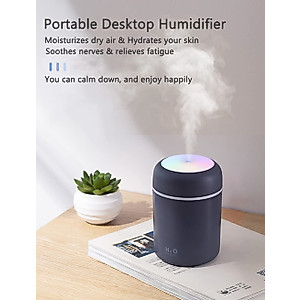 Gekestory Colorful Cool Mini Humidifier, Aromatherapy Essential Oil Diffusers, Cool Mist Humidifiers, Aroma USB Personal Desktop Humidifier for Bedroom, Car, Office. 2 Modes, Super Quiet (300ml Navy)