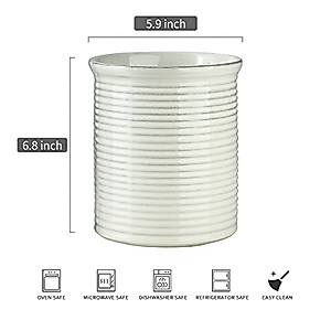 YHOSSEUN Cooking Utensil Holder, Ceramic Utensil Holder for Kitchen Counter, 6.8” Large Kitchen Utensil Holder Crock for Utensils, Farmhouse Utensil Organizer Storage Caddy