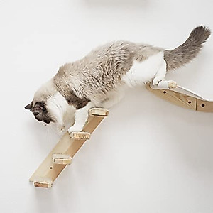 Cat Hammock Wall Mounted Cats Shelf and Climbing Shelf Four Step Cat Stairway with Sisal Scratching and Climbing Bridge Step Solid Wood Cat Tree Sleeping Playing Lounging Perching Cat Furniture