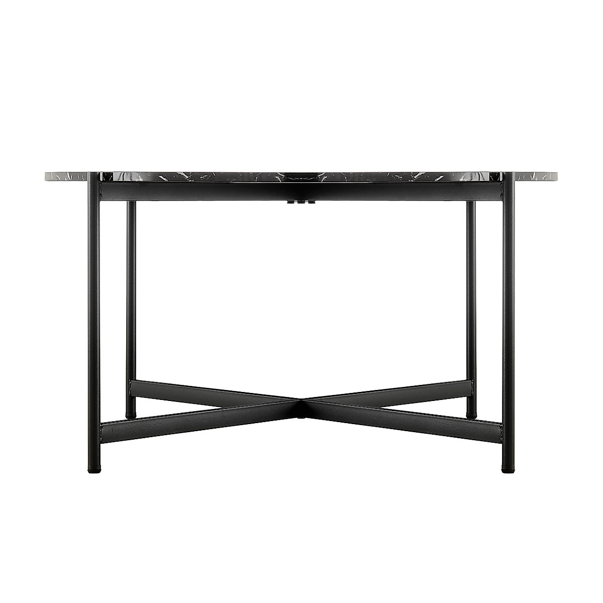 Danya B. Round Contemporary Marble Finish Veneer Top Black Metal Large Coffee Table - White or Black Marble (Black Marble)