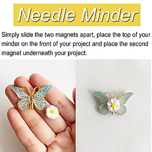 ZDDPDJ Butterfly Needle Case Magnetic Sewing Storage Tin Box and Butterfly Needle Minder for Embroidery Cross Stitch Needlepoint Art Accessories (Blue)