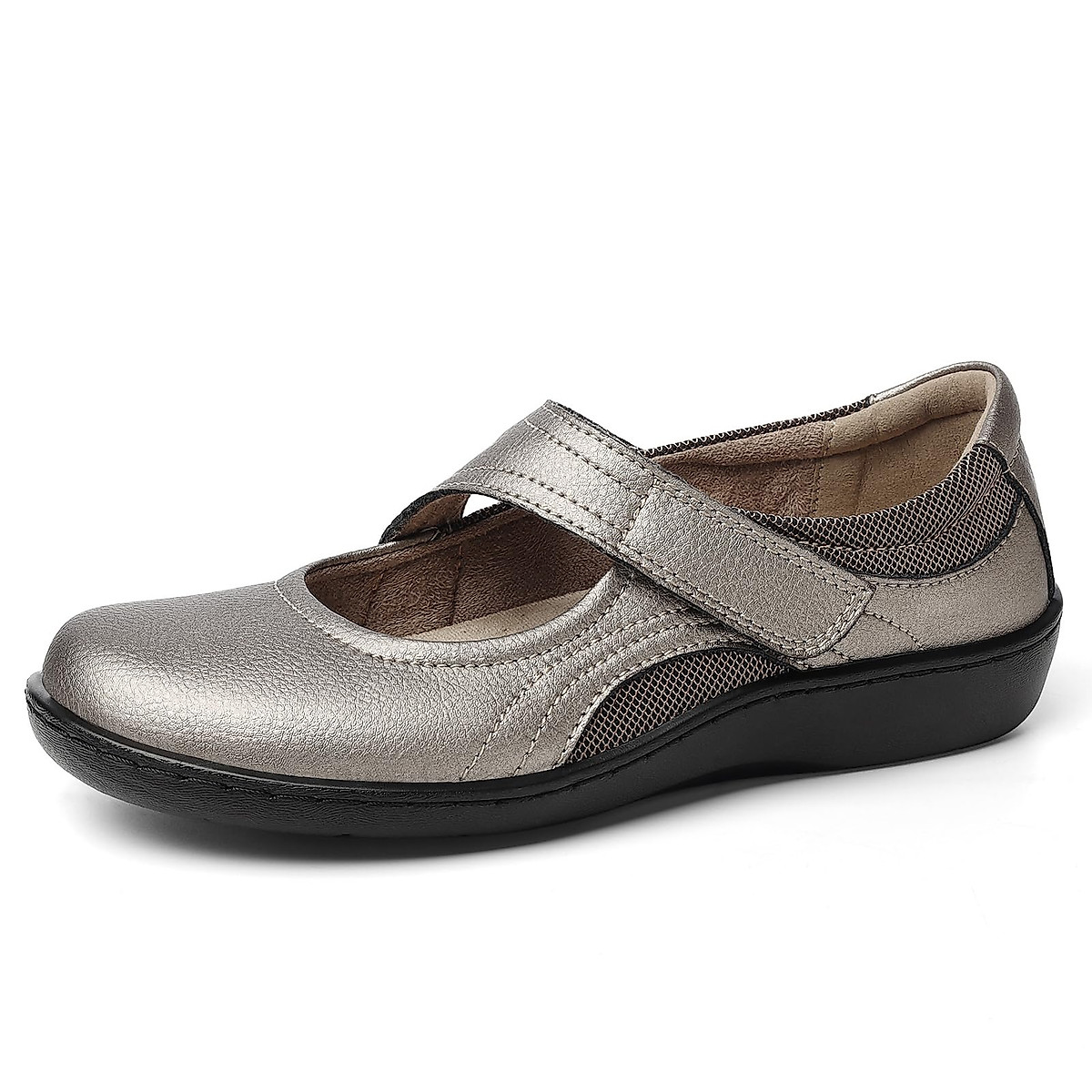 Oviaric Women's Classic Comfort Pewter Mary Jane Flats Fashion Casual Dress Shoes Cute Closed Toe Slip On Lightweight Breathable Walking Shoes 10 M US 1904-GUT100