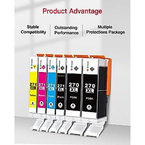 GPC Image Compatible PGI-270XL CLI-271XL Replacement for Canon Ink Cartridges 270 and 271 Combo Ink to use with PIXMA MG7720 TS9020 TS6020 MG6821 Tray(PGBK Black Cyan Magenta Yellow, 6 Pack)