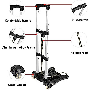 Coocheer Aluminum Folding Hand Trucks Portable Luggage Cart Lightweight Travel Hand Truck/Heavy Duty Hand Trucks (80LB)