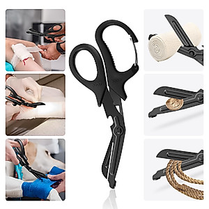 3 Pack Penlight and Medical Scissors for Nurses, Two LED Pen Light with Pupil Gauge and One 7.5 Inches Trauma Shears with Carabiner for Nurse Doctor EMT First Aid （Including Four Batteries)