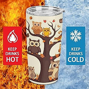 ZXDSKGYN 20 Oz Tumbler With Straw Leak Proof Thermos Cup, Cartoon Family Owls On The Brown Tree Stainless Steel Insulated Travel Coffee Mug Fit for Car Cup Holder