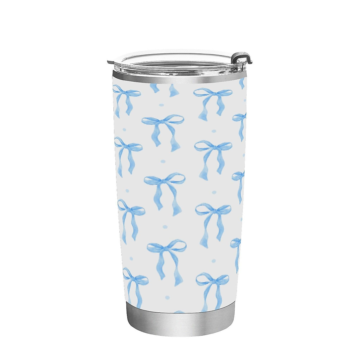 Blueangle 20oz Tumbler with Lid and Straw, Stainless Steel Vacuum Insulated Water Coffee Tumbler Cup, Blue Ribbon Bow Travel Mug Thermal Cup for Hot and Cold Drinks（974）