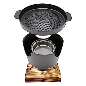 Saihisday 7" Single Person Grill Japanese Mini Hibachi Grill, Mini Tabletop Portable Grill, Korean BBQ Charcoal Grill, Heavy Duty Cast Aluminum Grill Platter