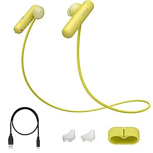 Sony Extra Bass Bluetooth Headphones, Wireless Sports Earbuds with Mic/Microphone, IPX4 Splashproof Stereo Comfort Gym Running Workout up to 8.5 Hour Battery, Yellow (International Version)