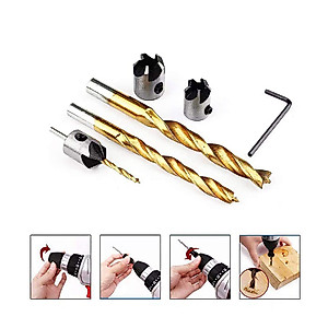 Pteanecay Titanium Coated Countersink Drill Bit Set Woodworking Carpentry Reamer Tool Set with Hex Key Wrench,4 PCS