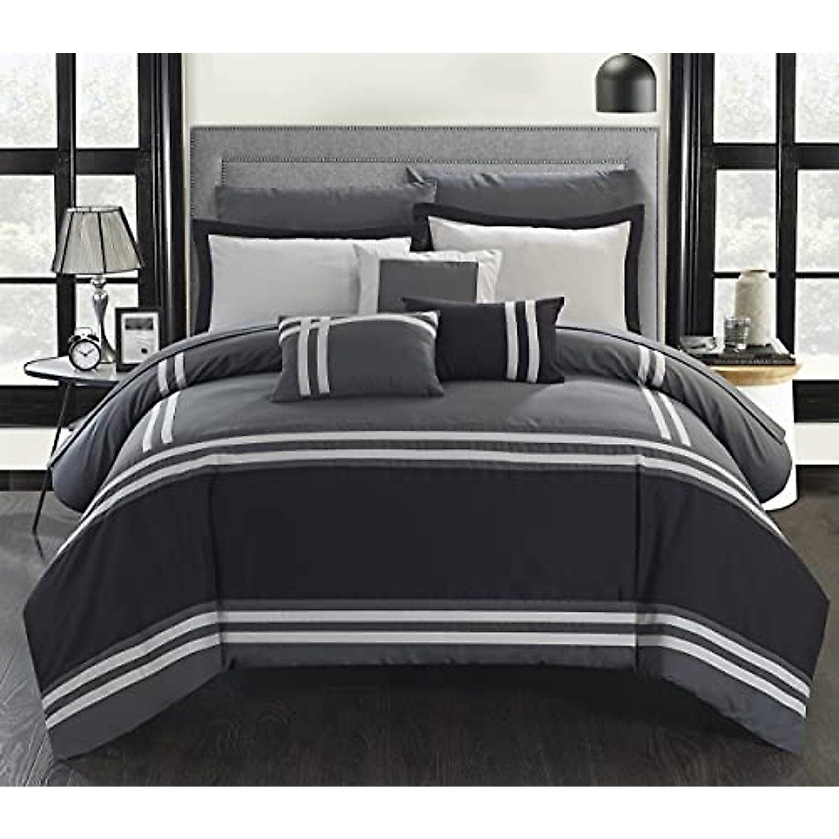 Chic Home Zarah 10 Piece Comforter Bedding with Sheet Set and Decorative Pillows Shams, Queen, Grey