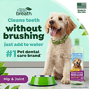 TropiClean Fresh Breath Plus Glucosamine for Hips & Joints | Dog Breath Water Additive | Dental Care | Dog Breath Freshener | Simple Pet Teeth Cleaning | Made in USA | 33.8 oz