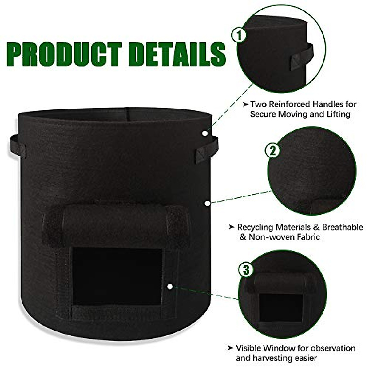Dchant&Wiiiisen Potato Grow Bags 3 Pack 7 Gallon Plant Grow Bag with Window Flap Breathable Planting and Two Handles Thickened Non-Woven Fabric Gardening Plant Containers for Vegetables & Flowers