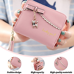 Suxgumoe Small Wallet for Women Girls PU Leather Bifold Short Wallet Tassels Cute Cat Women Wallet Ladies Purse with Coin Pocket (PURPLE)