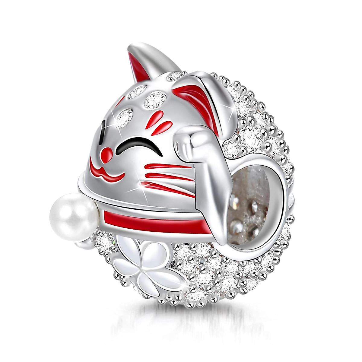 GNOCE Lucky Cat Charms for Women Sterling Silver “Wish You Luck” Cute Cat Bead Charm with Cubic Zirconia Fit Bracelet Necklace Gifts for Daughter & Friends Pet Lovers (Lucky Cat)