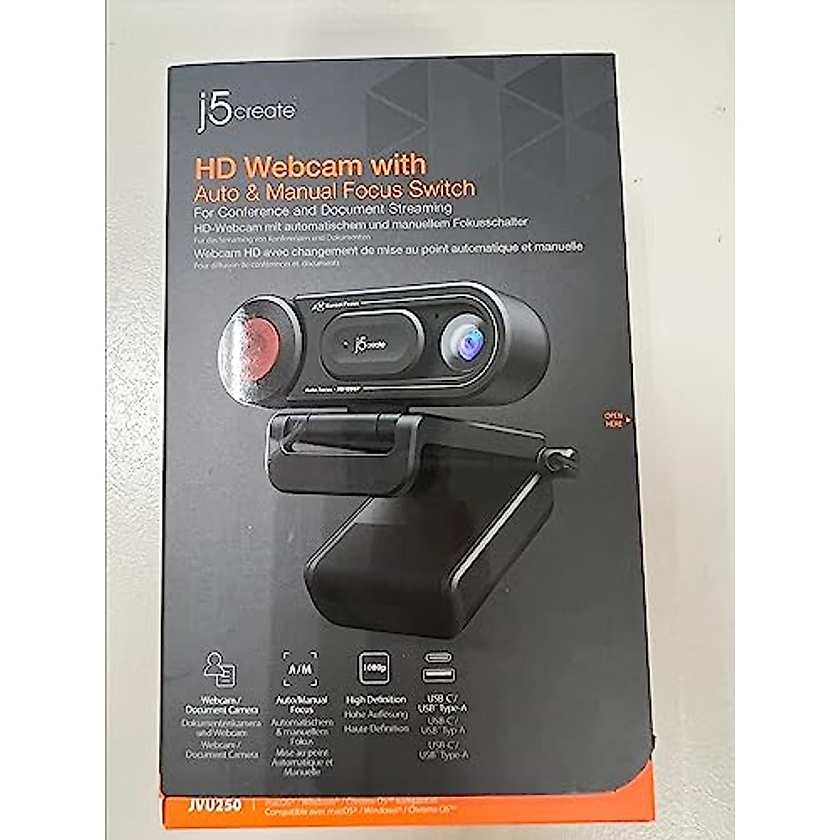 j5create 1080P Dual Mode Webcam and Document Camera with Auto & Manual Focus, Magnetic Privacy Cover for PC, Laptops | for Live Streaming, Video Calls, Online Meetings, Online Classes (JVU250)