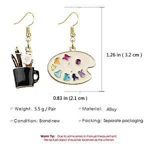 coadipress Artist Paint Palette and Paint Brush Earrings for Women Unique Colorful Enamel Painter Artist Dangle Drop Art Paint Pallet Pendant Earrings Jewelry Gifts (Gold Palette Brush)