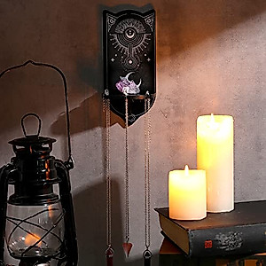 Yulejo Small Crystal Shelf Black Crystal Display Shelf Moon Pattern Pendulum Board Witch Stuff Wooden Kit Crystal Hanging Rustic Crystal Holder Stand for Crystal Display Pendulum Storage Rack