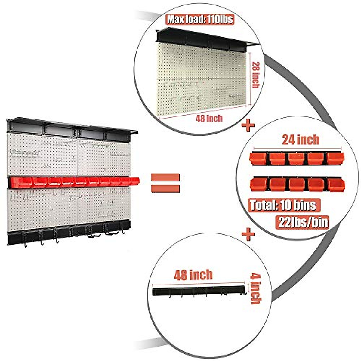Ultrawall Pegboard Wall Organizer, 48X 36 inch Garage Storage Pegboard with Hooks Storage Bins Tool Board Panel Tool Organizer