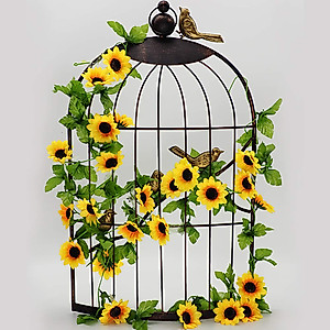 HO2NLE 4Pcs Artificial Sunflowers Hanging Vine 8.2ft Silk Fake Flowers Garlands Spring Summer for Office Room Kitchen Garden Birthday Wedding Baby Shower Party Table Decor