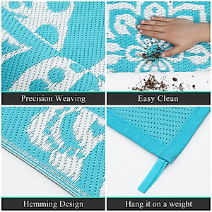 Bsmathom Round Outdoor Rug 6Ft for Patio Clearance, Reversible Outdoor Plastic Straw Camping Rug, Portable Washable Reversible Mats for Camping, RV, Picnic, Beach, Backyard, Pool Deck, Teal
