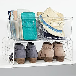 mDesign Modern Versatile Metal Closet, Cabinet Organizer Storage 2-Tier Shelf Divider and Separator for Bedrooms, Bathrooms, Entryways, Hallways, Kitchen Pantry, Office - Easy Install - White