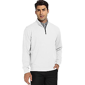 DEOLAX Mens Quarter Zip Pullover Solid 1/4 Zip Pullover Mens Athletic Long Sleeve Sweatshirt Mock Neck Golf Shirts for Men White