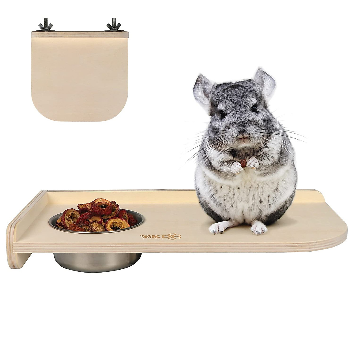 Chinchilla Wooden Platform Set, Chinchilla Cage Platform with Feeding Bowl, Small Animals Cage Accessories for Chinchilla Squirrel Gerbil Suger Glider Hamsters (Feeding Platform + Small Platform)