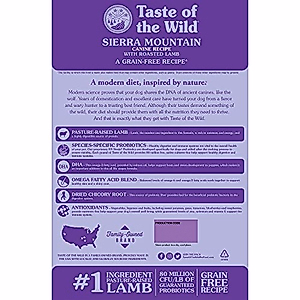 Taste of the Wild Sierra Mountain Grain-Free Canine Recipe with Roasted Lamb Dry Dog Food for All Life Stages, Made with High Protein from Real Lamb and Guaranteed Nutrients And Probiotics 28lb