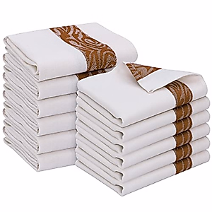 RUVANTI 100% Cotton Kitchen Towels Jacquard, Dish Towels for Kitchen, Washable Dish Cloths, Soft Tea Towels, Super Absorbent for Cleaning, Dishcloths for Quick Drying, 16x26, 12 Pack – Brown & White