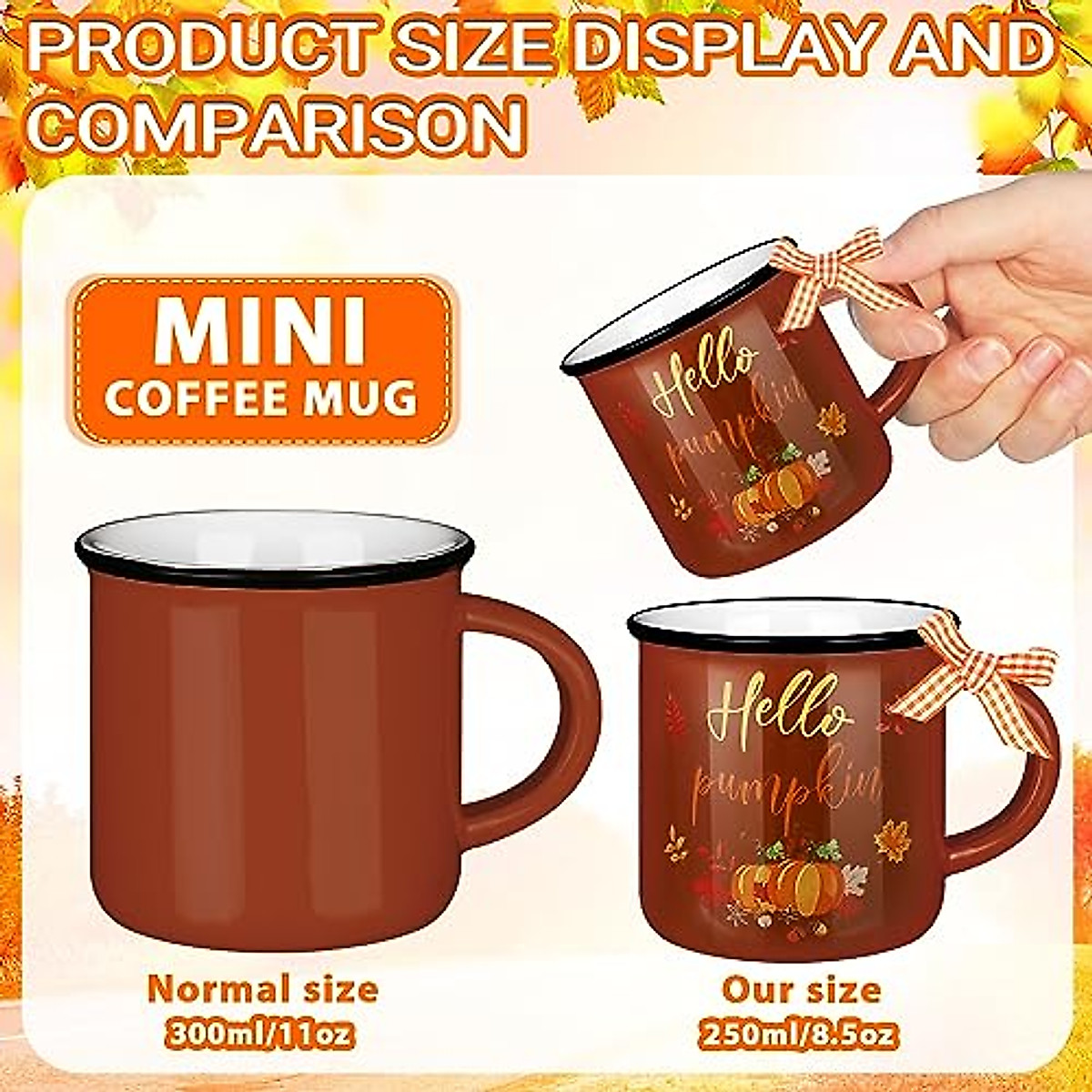 Lallisa 4 Pcs Fall Mini Coffee Mug Autumn Pumpkin Maple Leaf Mini Coffee Cups Fall Tiered Tray Decor with Handle for Kitchen Farmhouse Thanksgiving Home Decoration Centerpieces Gift Centerpieces Party