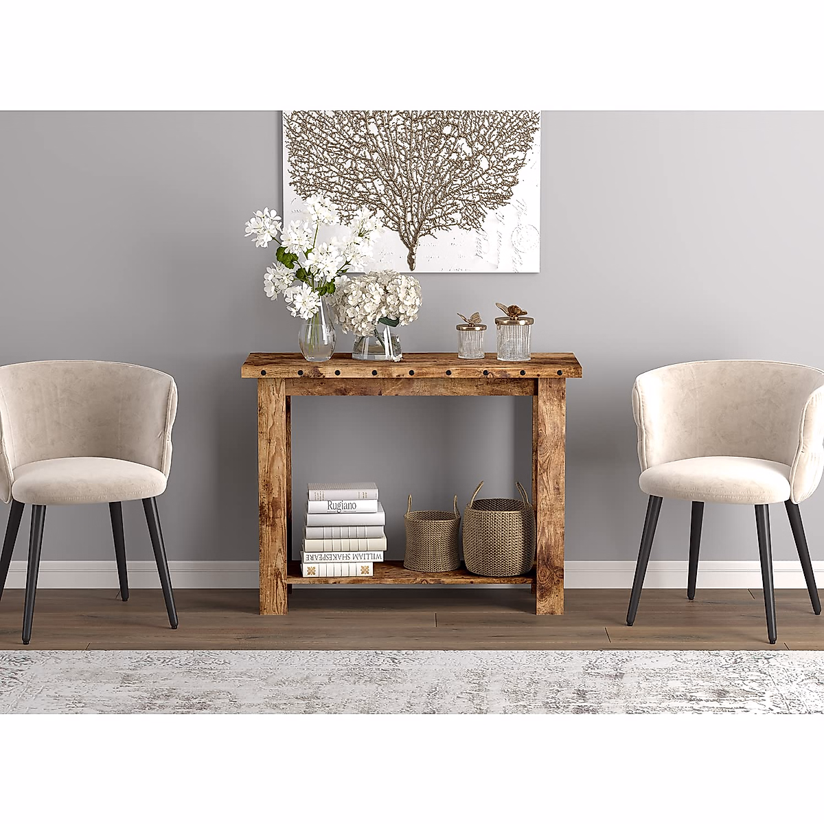 Safdie & Co. Safdie 81090.Z.07 Brown Entryway Console Sofa Couch Table/Accent Wall Table-39 Long Reclaimed Wood with 1 Shelf for Living Room, 15 in x 39 in x 30 in