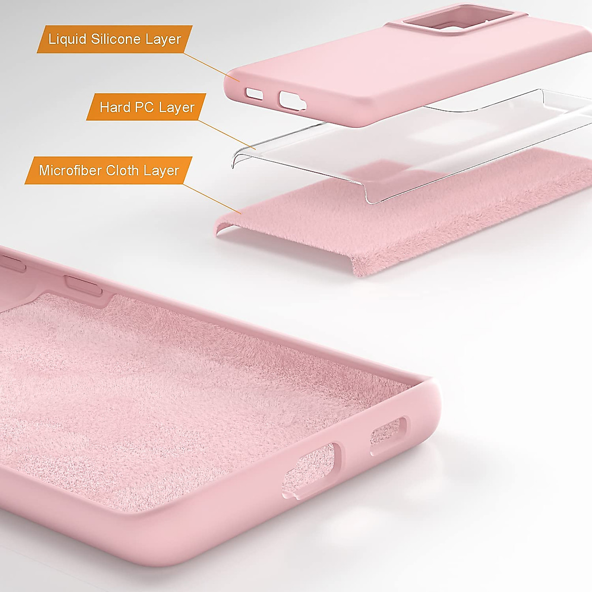 E Segoi Samsung Galaxy S21 Ultra Case, Liquid Silicone Gel Rubber Shockproof Case Soft Microfiber Cloth Lining Cushion Compatible with Galaxy S21 Ultra 5G 6.8 inch (Pink Sand)