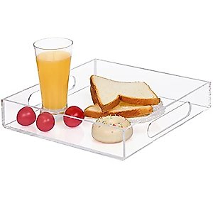 Acrylic Tray, Clear Serving Tray,Square Tray 10x10 Inch, Plastic Tray for Food, Drink, Coffee Table, Ottoman,Décor Tray