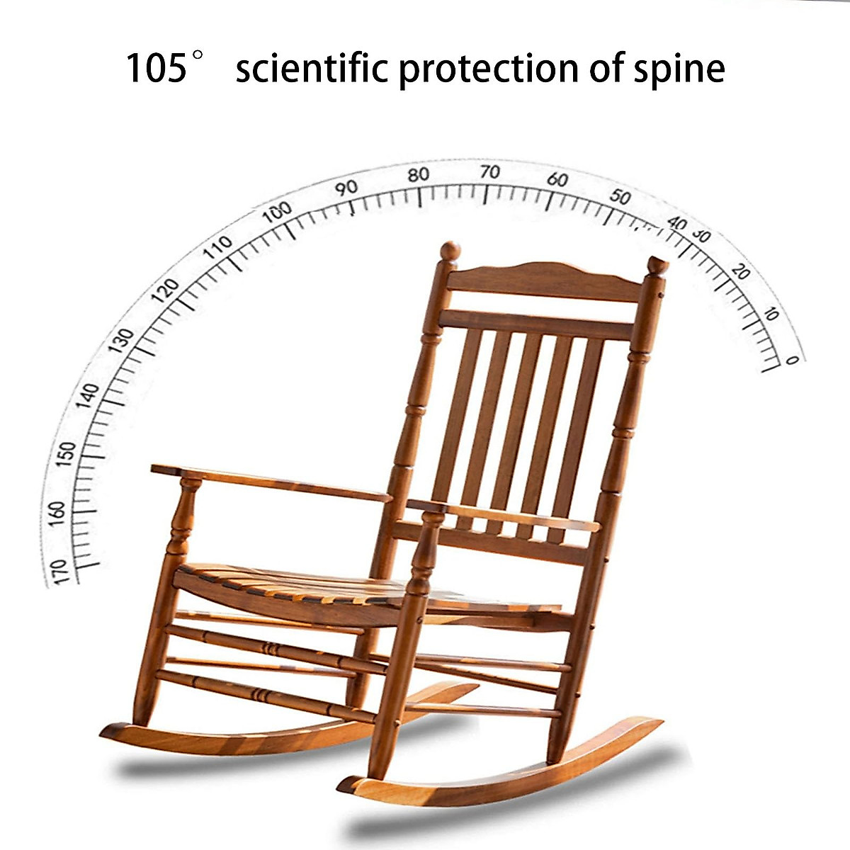 Outdoor Solid Wood Living Room Rocking Chairs, American Country Style Patio Chairs for Adults, Casual Summer Nordic Balcony Outside Furniture, Load-Bearing 175kg/385lbs