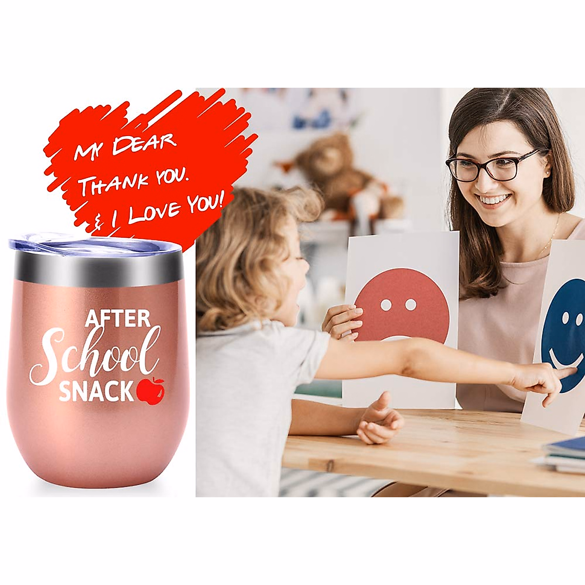 After School Snack Mug.Teacher Gifts for Women.Year End Graduation Gifts,Thank You Gifts,Christmas Gifts for Teachers Wine Tumbler(12oz Rose Gold)