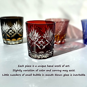 PLEASANT BREEZE Ruby Red Fancy Hand Cutting Wine Glass, Gift Boxed 10 Oz Handmade Old Fashioned Glass