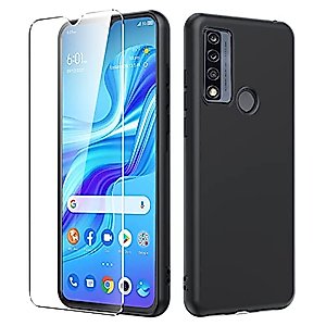 Dioxide Compatible for TCL 4X 5G Phone Case with Screen Protector, Soft TPU Silicone Case Shockproof Non-Slip Camera Protective Case Slim Cover for TCL 4X 5G Phone Case, Black