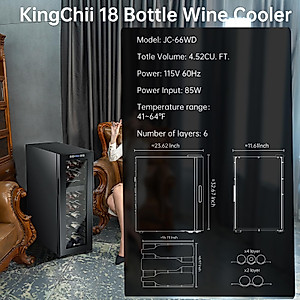 KingChii 18 Bottle Wine Cooler Refrigerator Dual Zone Wine Fridge - Intelligent Digital Control, Low Noise Professional Compressor, Freestanding for Home, Office, or Kitchen